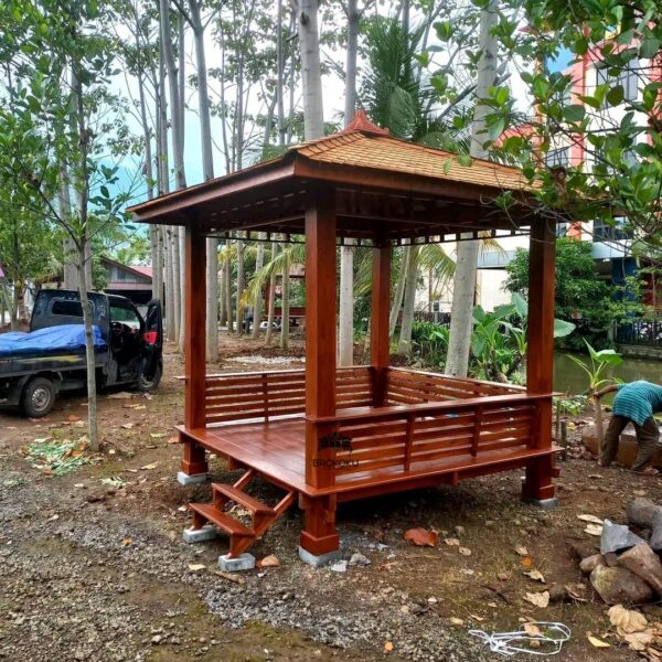 Jual Gazebo kayu jati jepara minimalis tiang kotak BHF-14 | Brokoku