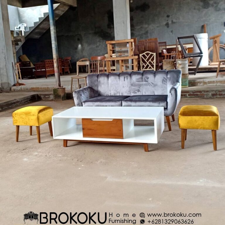 Jual Kursi tamu japandi kayu jati + rotan set 321 BHF-187 | Brokoku