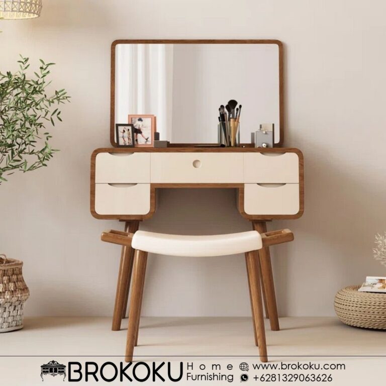 Jual Meja rias jati minimalis retro modern natural white BHF-159 | Brokoku