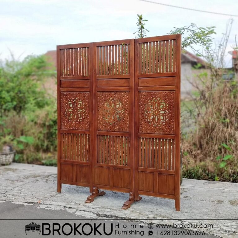 Jual Penyekat ruangan kayu jati portable lipat panel bulat BHF-147 ...