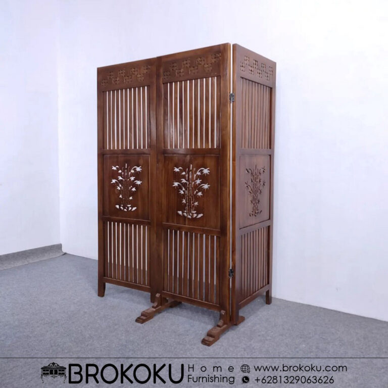 Jual Sketsel kayu jati lipat 3 portable motif bambu BHF-149 | Brokoku