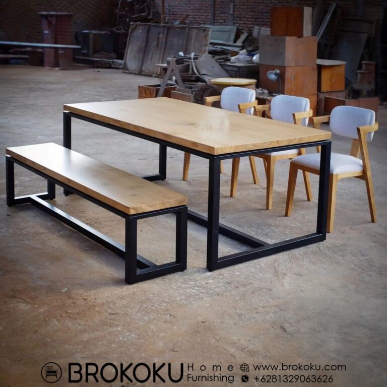 Jual Set meja makan jati industrial minimalis modern BHF-217 | Brokoku