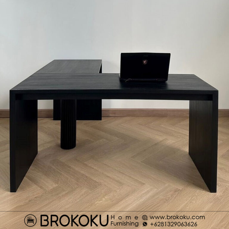 Jual Meja kantor jati minimalis L shape black doff BHF-256 | Brokoku