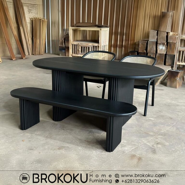 Jual Meja makan set 2 kursi kombinasi rotan 1 bangku BHF-332 | Brokoku